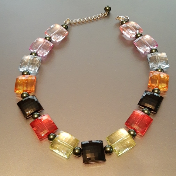 unknown | Jewelry | Beautiful Multicolored Square Gem Bead Necklace ...